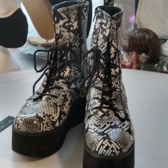 Shoes | Python Skin Pattern Platform Boots | Poshmark
